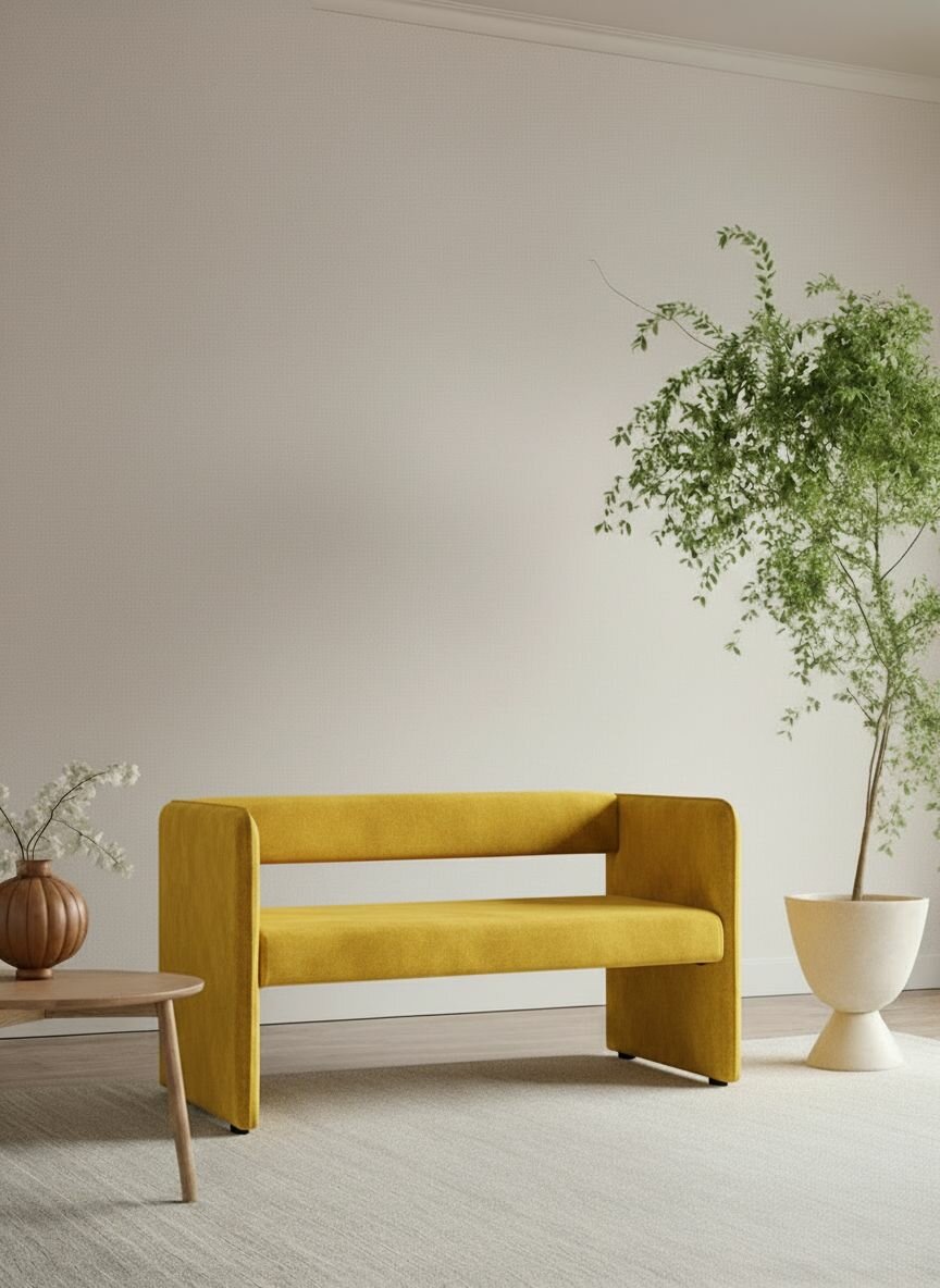 Диван прямой Меркурий желтый велюр для офиса, дома, зоны ожидания, кухни.