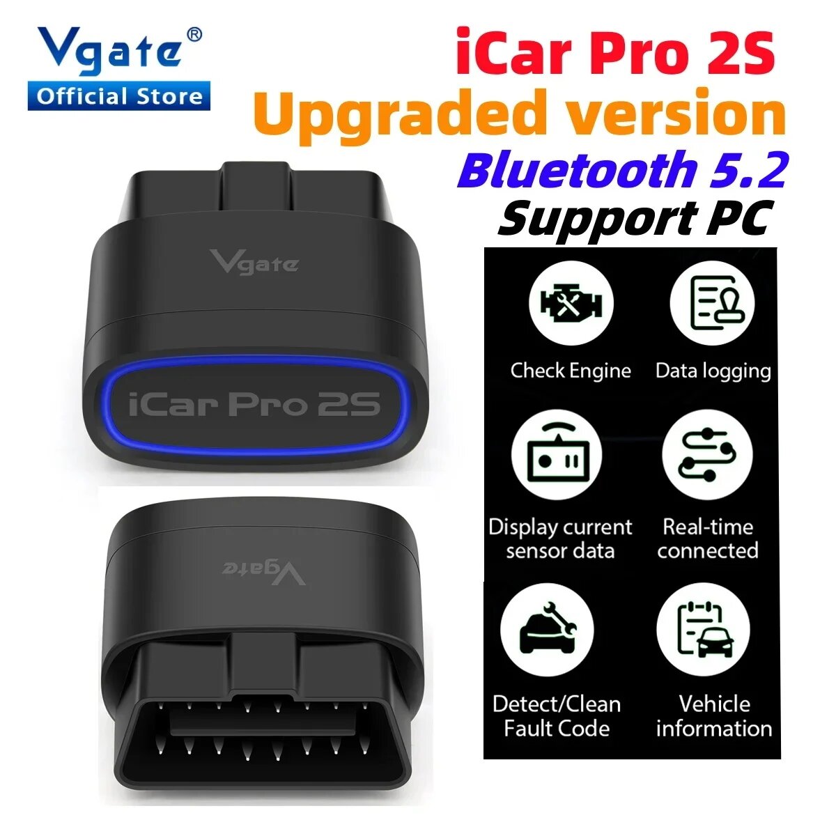 Новый Vgate iCar Pro 2S ELM327 Bluetooth 5.2 для Android/IOS/PC OBD2 Автомобильный диагностический инструмент elm 327 Модернизированный OBD 2 V2.3 Автоматический сканер