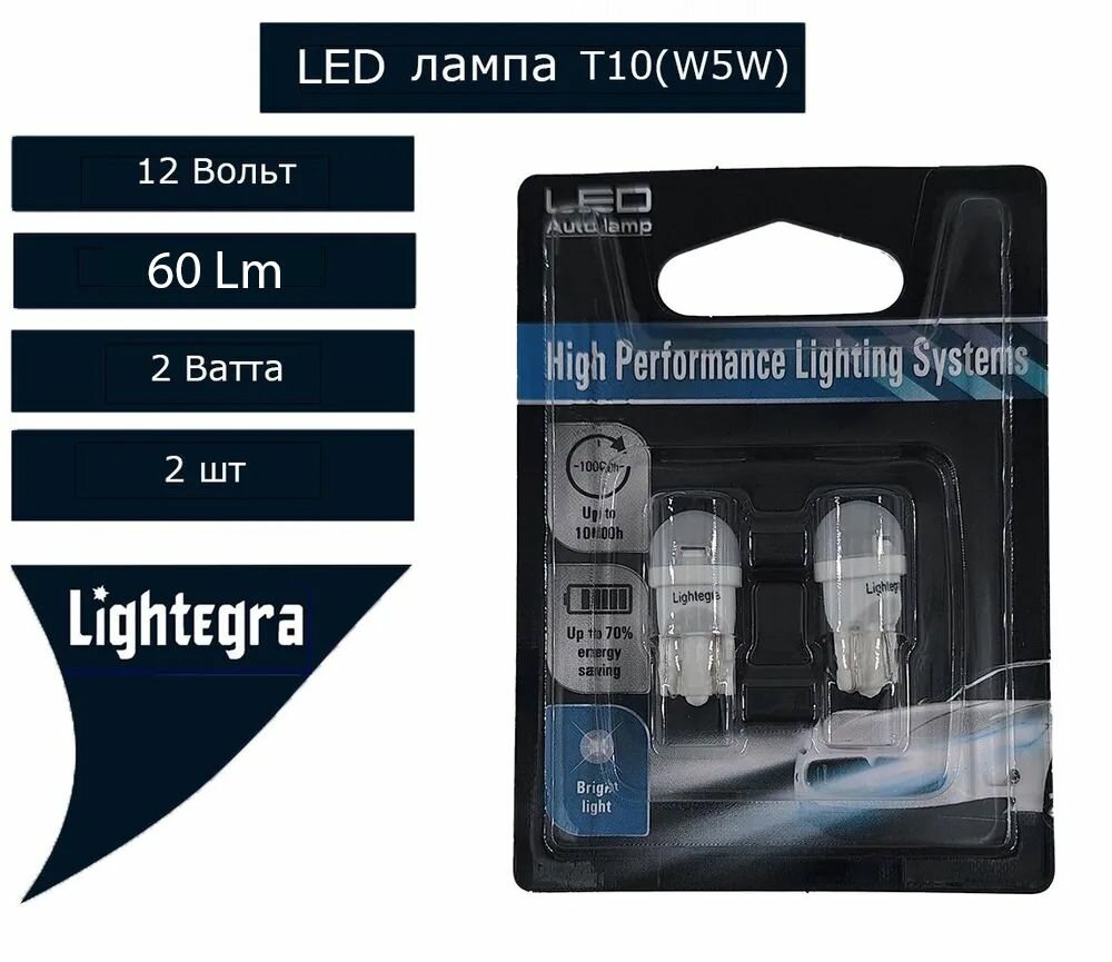 Светодиодные лампы LED T10 (W5W) 1SMD 2835 12-16 Вольт 2 Вт 2шт в блистере
