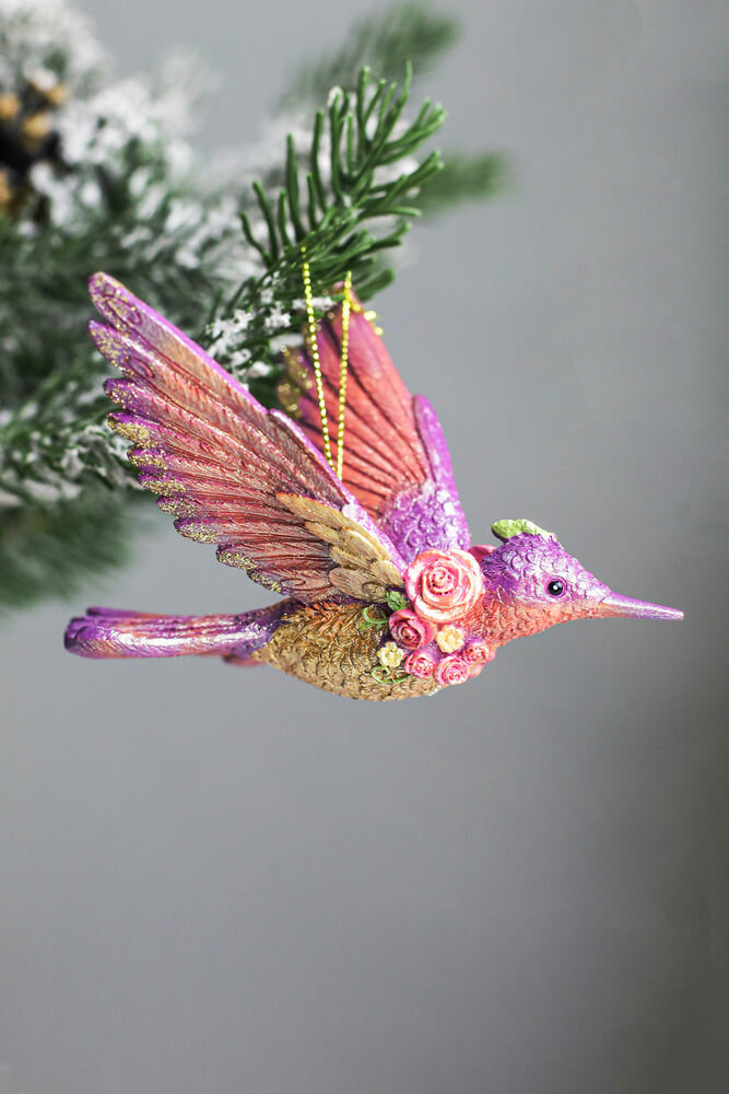 Ёлочная игрушка колибри 'цветочный полёт', полистоун, сиреневый, 12 см, Kurts Adler E1125-1