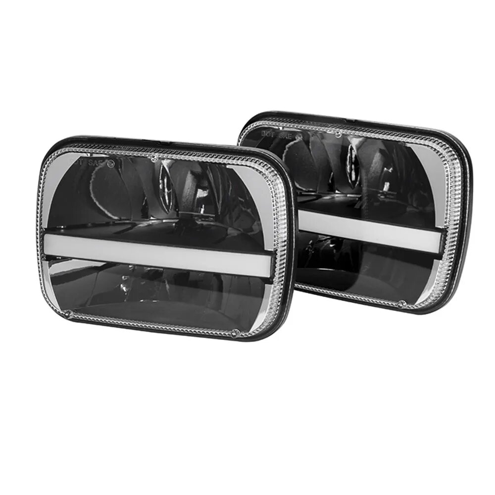 Черные квадратные светодиодные фары 5x7 дюймов 7X6 дюймов, прямоугольные дневные ходовые огни дальнего/ближнего света для грузовика Jeep Cherokee XJ Wrangler 4X4 Black 2pcs