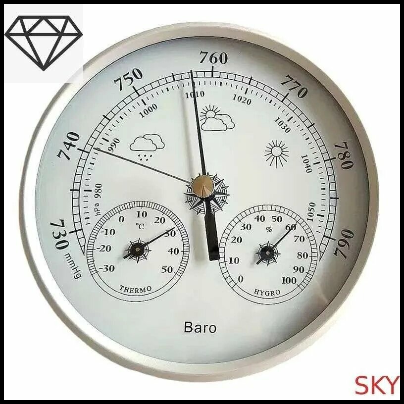 Механический настенный бытовой стрелочный барометр анероид с измерением температуры и влажности для рыбалки, охоты / Комнатная домашняя метеостанция с термометром и гигрометром и атмосферным давлением