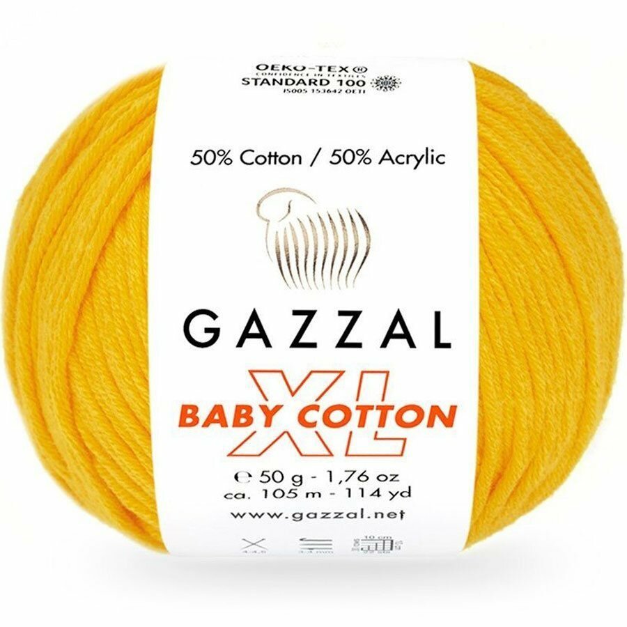 Пряжа Gazzal BABY COTTON XL 3417 желтый (5 мотков)