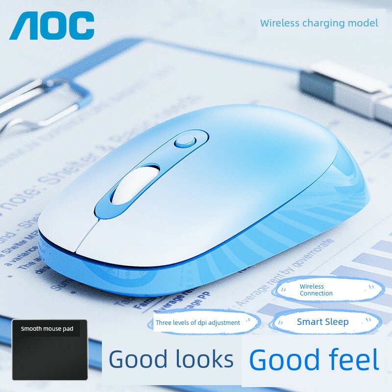 Беспроводная мышь AOC с двумя режимами работы (Bluetooth), бесшумная, с зарядкой, стильная, для офиса, игр, настольных