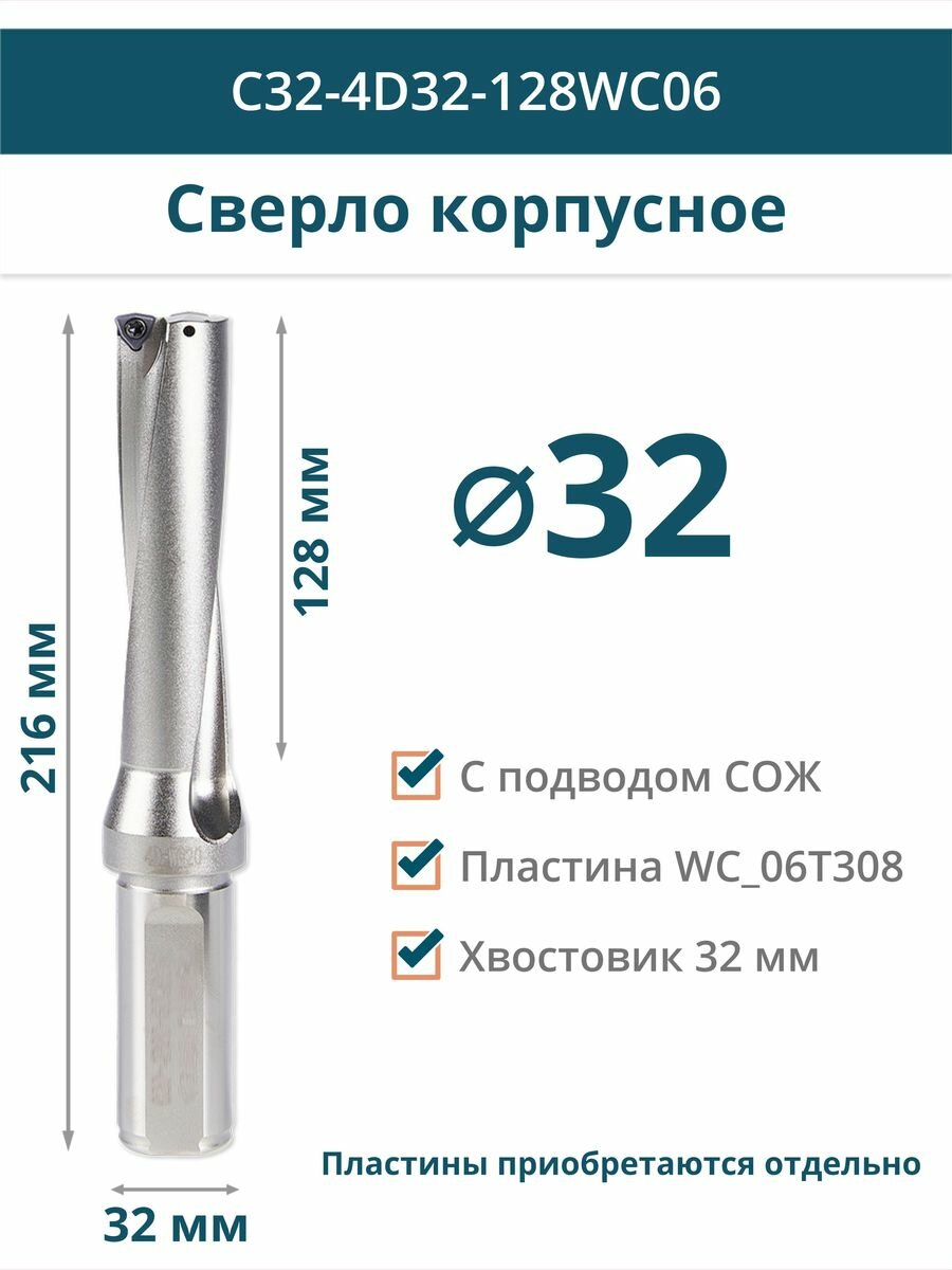 C32-4D32-128WC06 сверло корпусное 4D - 32 мм / сменная пластина WC_06T308