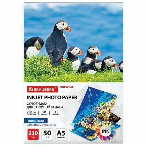 2 шт. Фотобумага глянцевая, А5, 230 г/м2, односторонняя, 50 листов, BRAUBERG ORIGINAL, 363977
