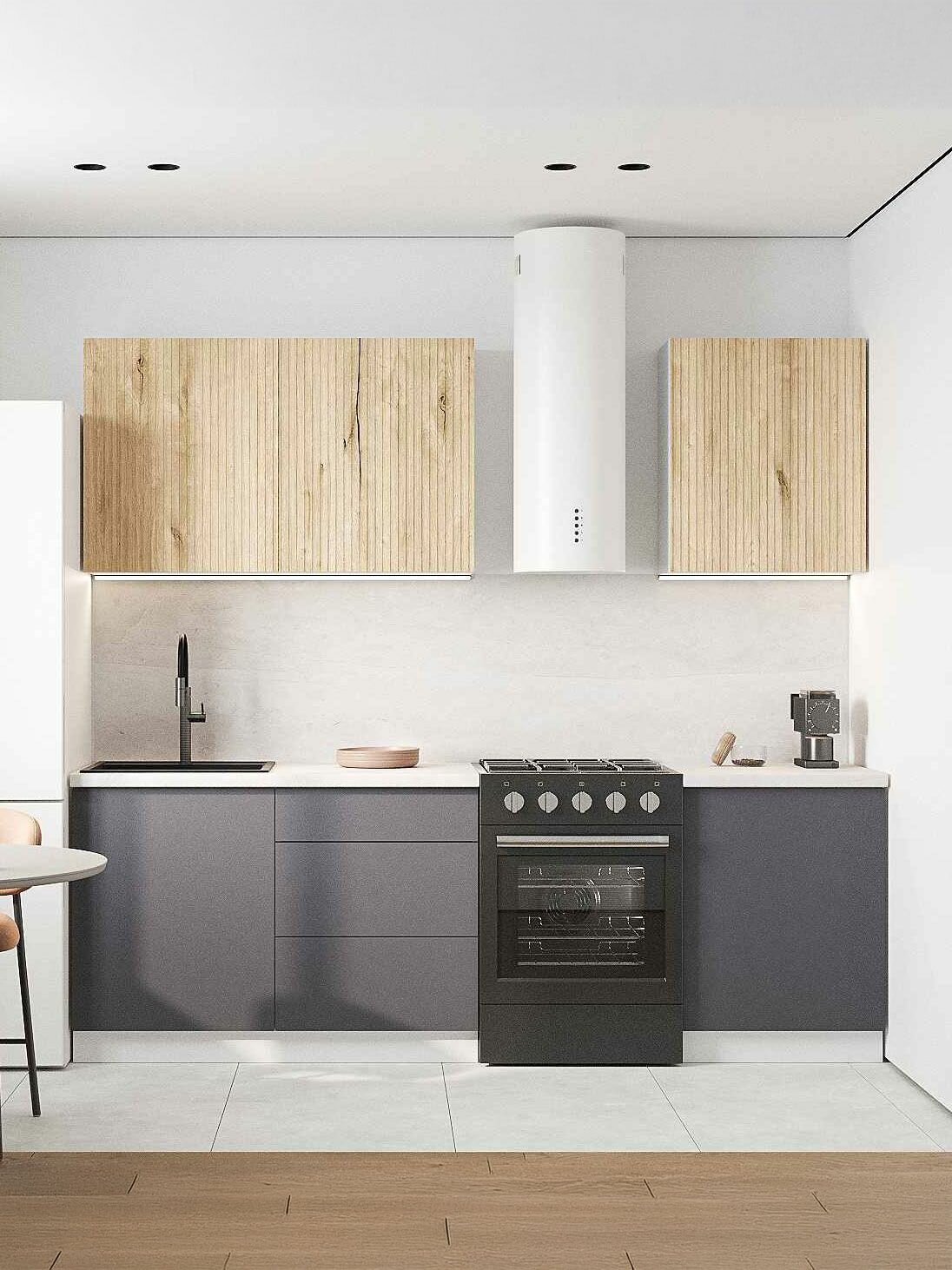 Кухонный гарнитур Комби 1.8 м, мебель для дома и кухни, Белый / Дуб Торонто / Графит