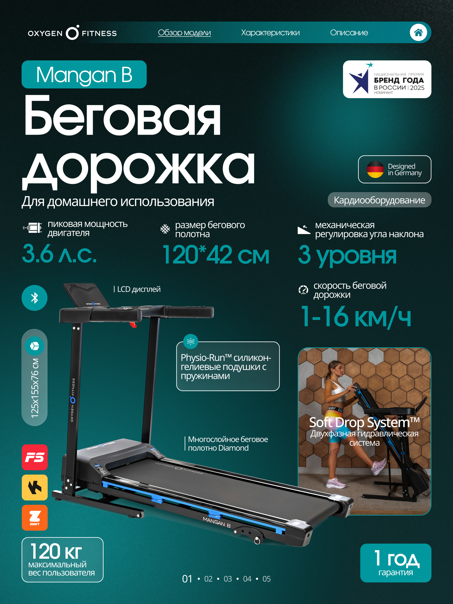 Беговая дорожка электрическая для дома OXYGEN FITNESS MANGAN B