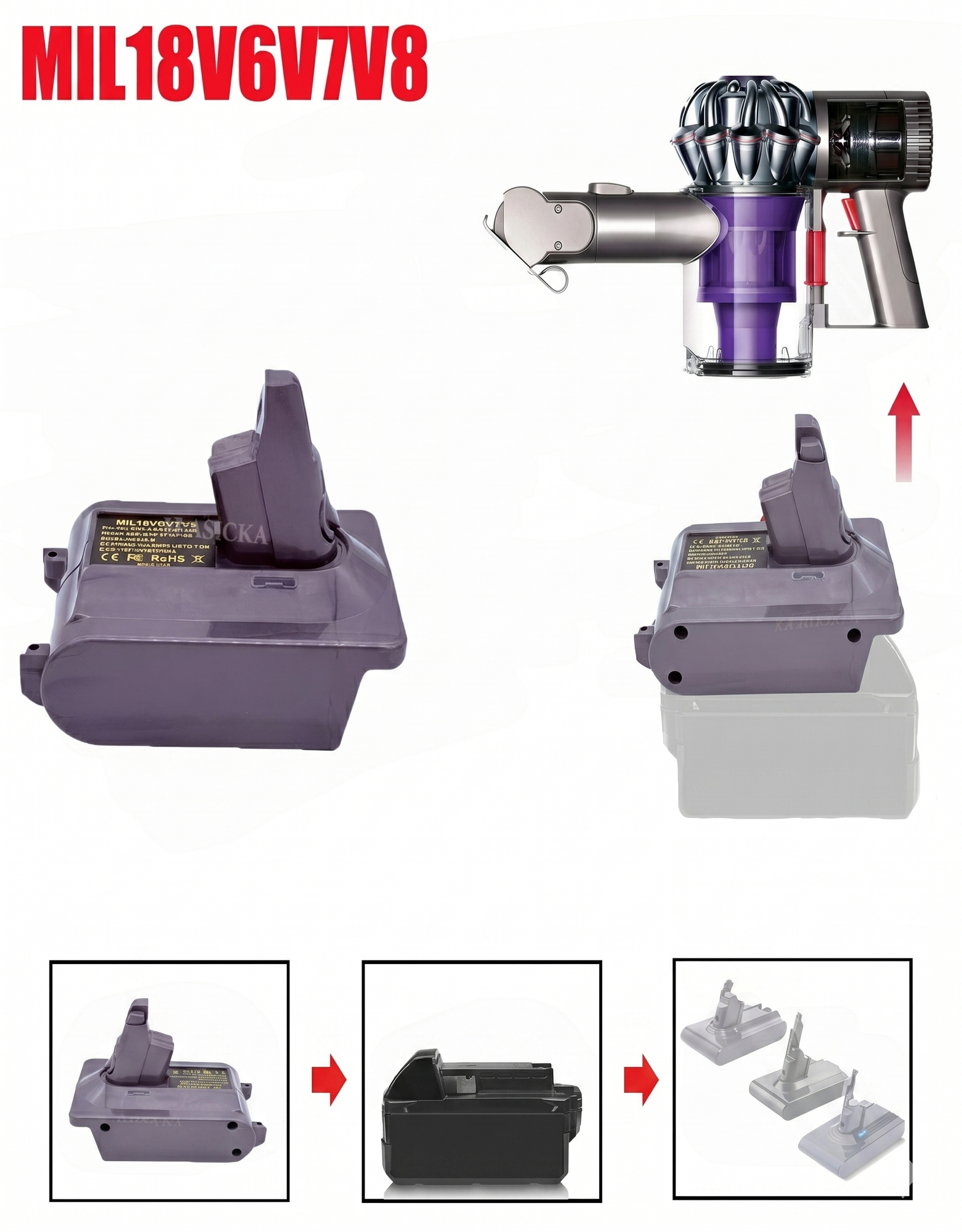 Адаптер аккумулятора MIL18V6V7V8 для литиевых батарей Milwaukee 18В под пылесосы Dyson V6 V7 V8