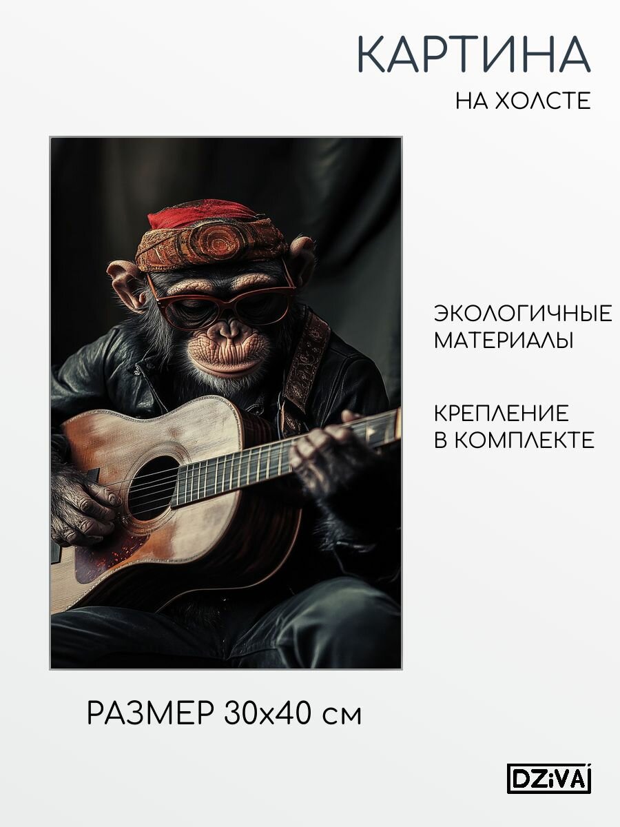 Картина на холсте Обезьяна с гитарой 30x40 см