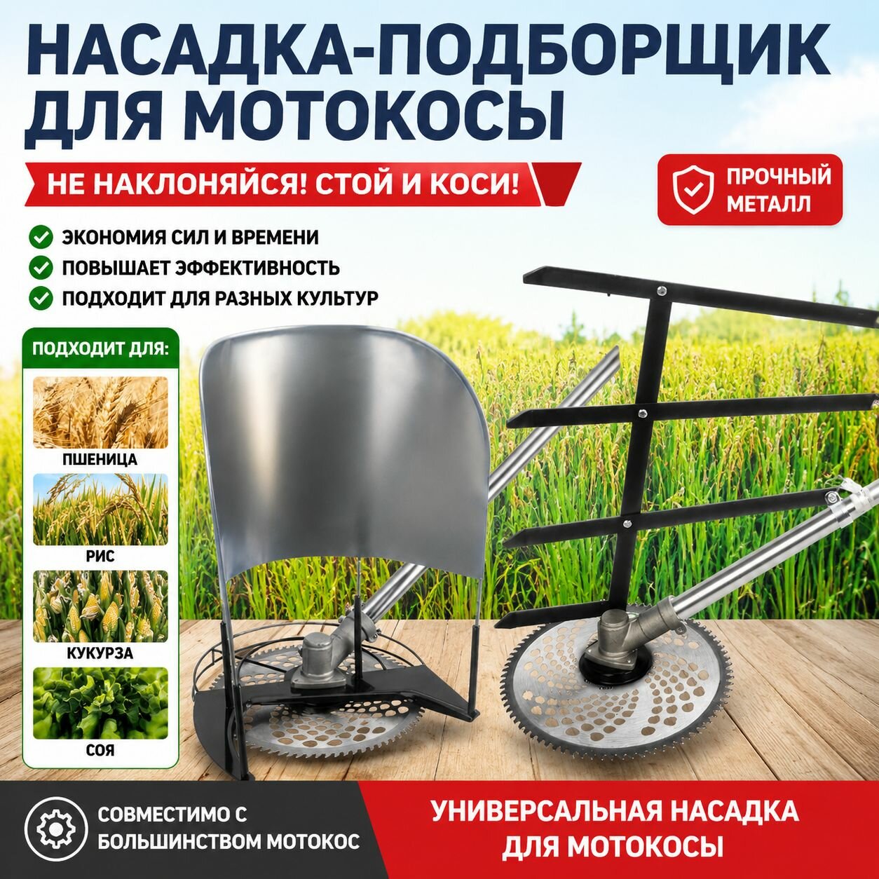 Насадка-травосборник для триммера (косильный упор-держатель для травы)