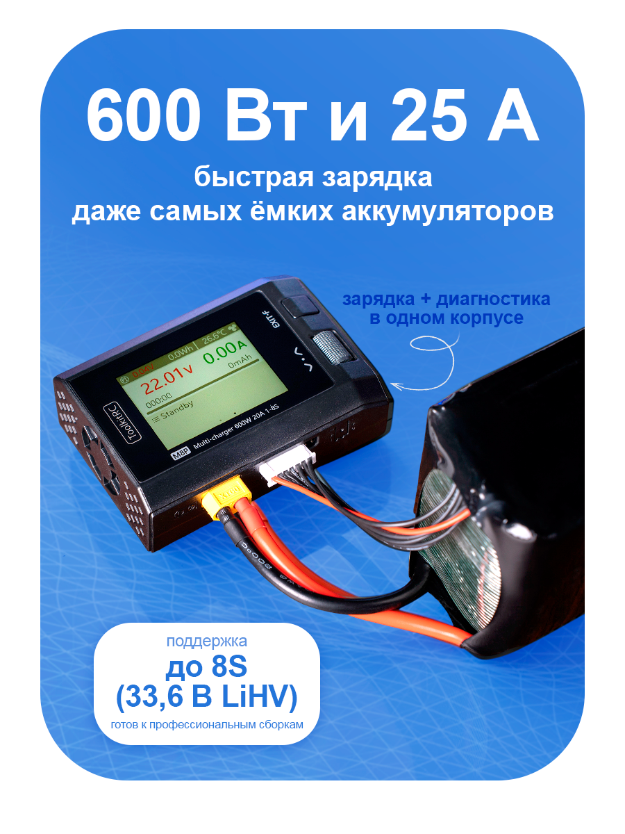 Зарядное устройство ToolkitRC M8P, для LiPo/LiHV/LiFe/Li-ion, 500Вт, 25А — фото 1