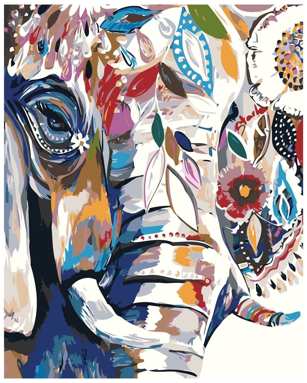 Слон в цветочном узоре Раскраска картина по номерам на холсте