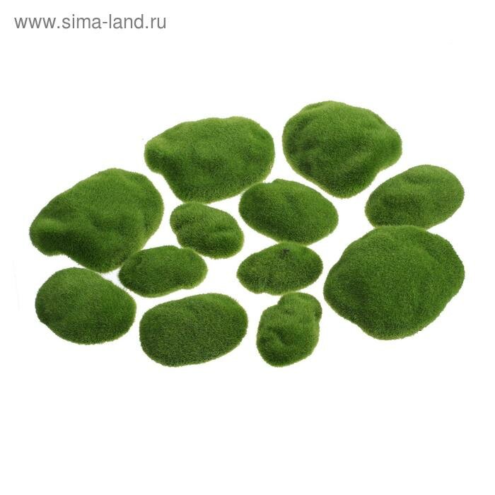 Мох искусственный, для декора, Камни, набор 12 шт, зелёный, Greengo