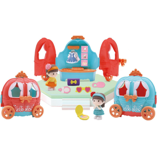Игровой набор Abtoys PT-01467 В гостях у куклы Карета-трансформер и куколка с аксессуарами розовый