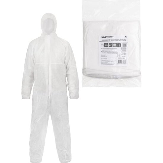 Комбинезон защитный Tdm Electric одноразовый "Каспер Р40", на молнии, 40 г/м2, белый, разм. 56-58/182-188, SQ1016-0324