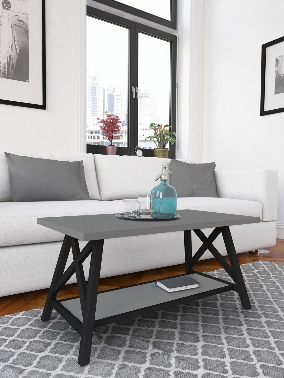 Стол журнальный в стиле Лофт 90х50 см, Пыльный серый