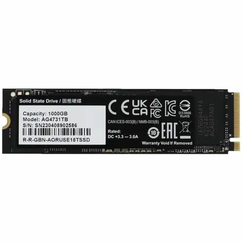 1 ТБ SSD M.2 накопитель Gigabyte AORUS Gen4 7300 (AG4731TB) - PCI-E 4.0, чтение - 7300 Мбайт/с, запись - 6000 Мбайт/с, 3D NAND