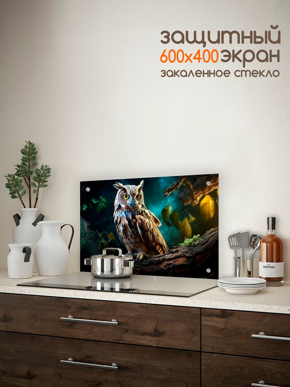 Защитный экран от брызг на плиту 400х600х4мм. Стеновая панель для кухни из закаленного стекла. Фартук для кухни на стену