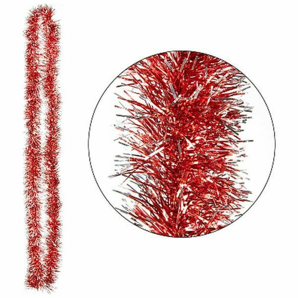 Мишура SYMTA-1623104, длина 2м 6 слоев, цвет красный с белой окантовкой, ПЭТ (цена за 1 шт.)