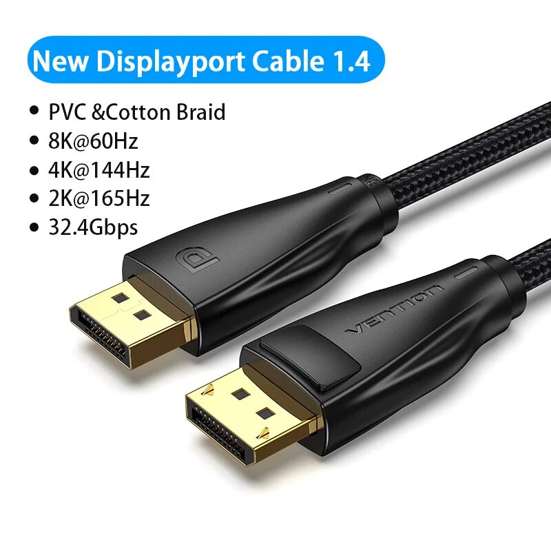 Кабель DisplayPort 1.4 Vention 2m, 8K, черный