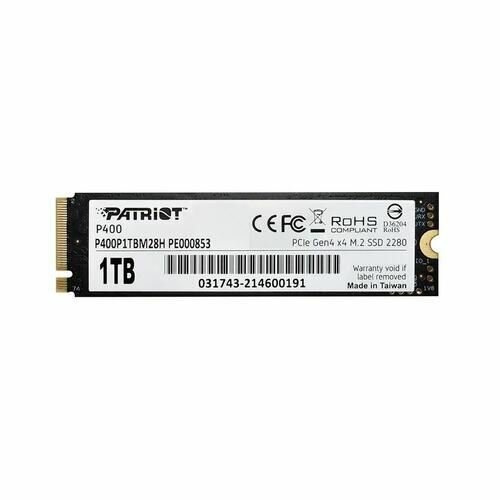1024 ГБ SSD M.2 накопитель Patriot P400 (P400P1TBM28H) - PCI-E 4.0 x4, чтение - 5000 Мбайт/сек, запись - 4800 Мбайт/сек, 3D NAND, 3 бит TLC, NVM Express
