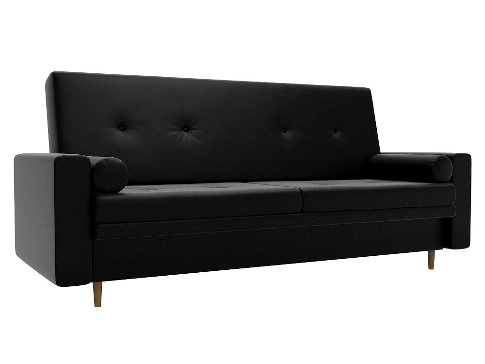 Прямой диван Белфаст Черный Экокожа, книжка, 225х90х95 см, с ящиком для белья
