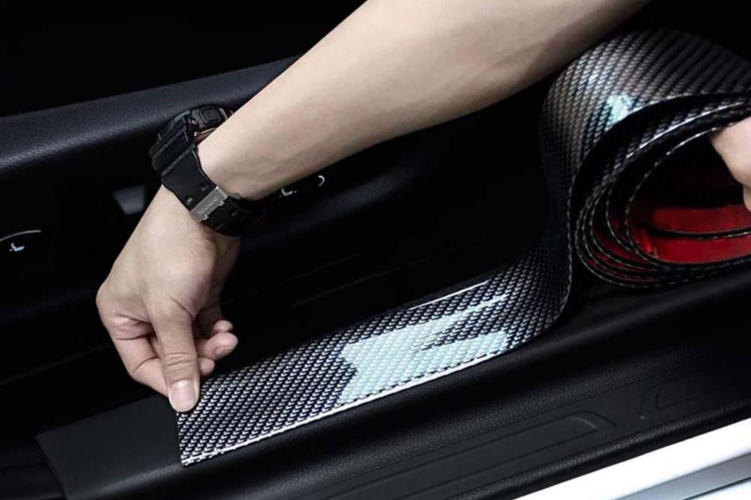 Защитные резиновые накладки дверных порогов Sal-Man под карбон