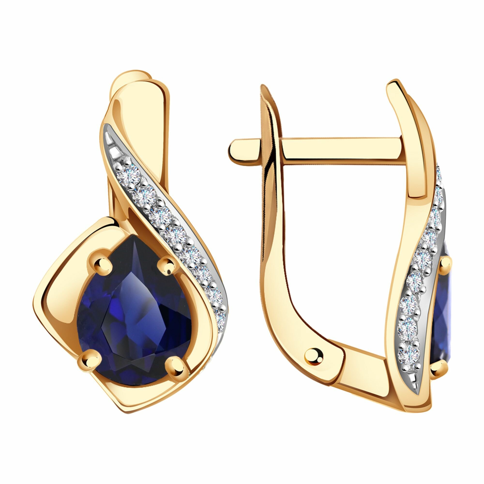 Серьги, красное золото, 585 проба, корунд, фианит