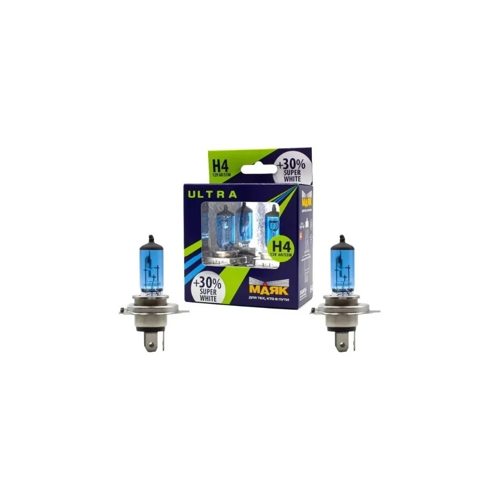 Автомобильная галогенная лампа маяк H4 12 В, 60/55 Вт, P43t, Super White +30%, ULTRA, 2 шт. 82420SW+30