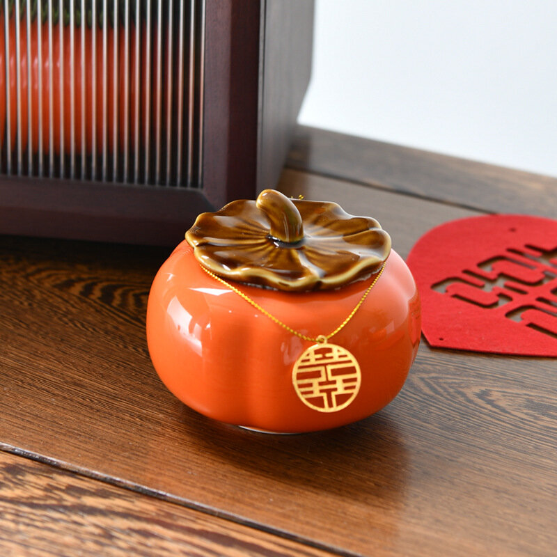 Чайная банка керамическая хурма Криво-верхний хурма — в паре с брендом «Двойное счастье»