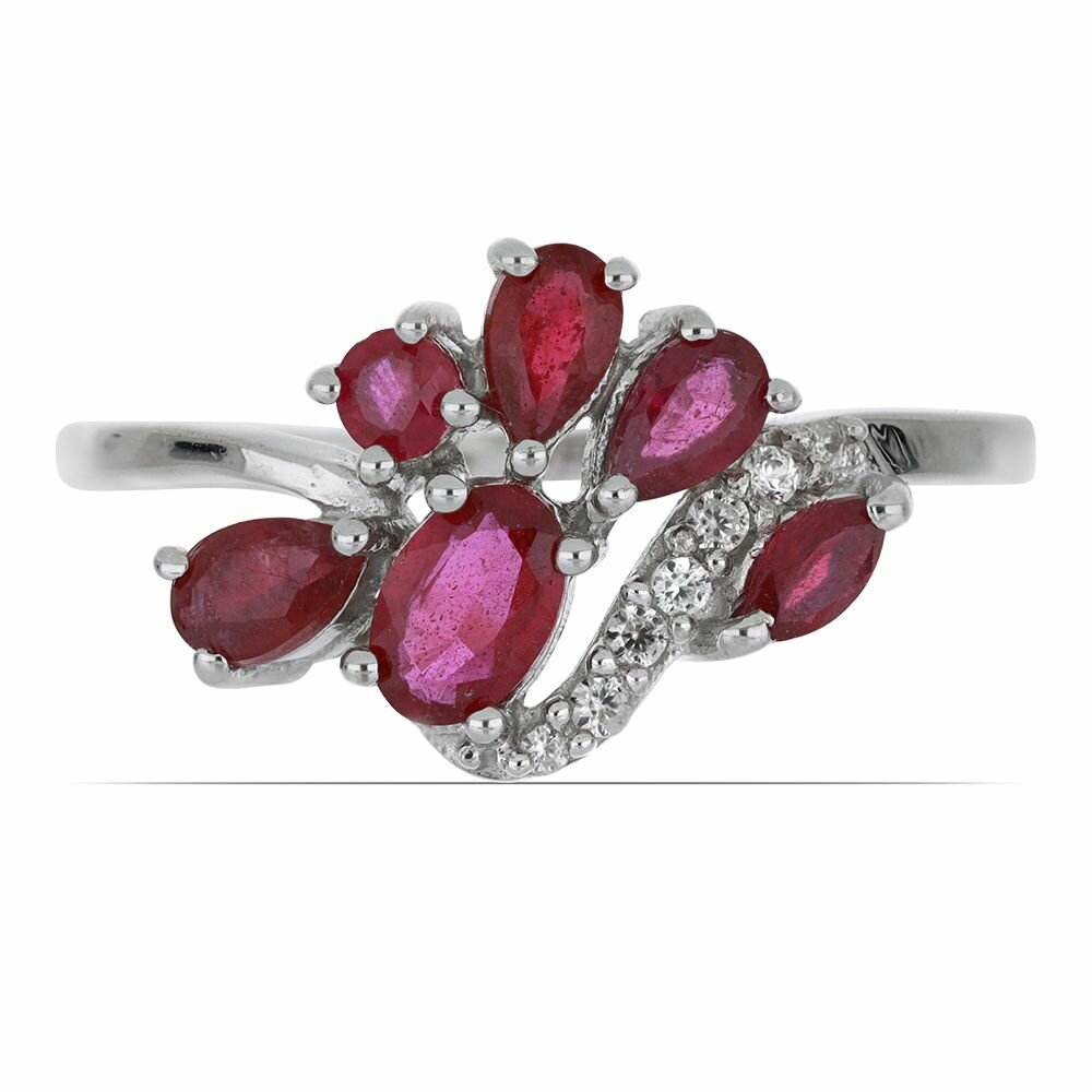 Кольцо, серебро, 925 проба, родирование, рубин, циркон