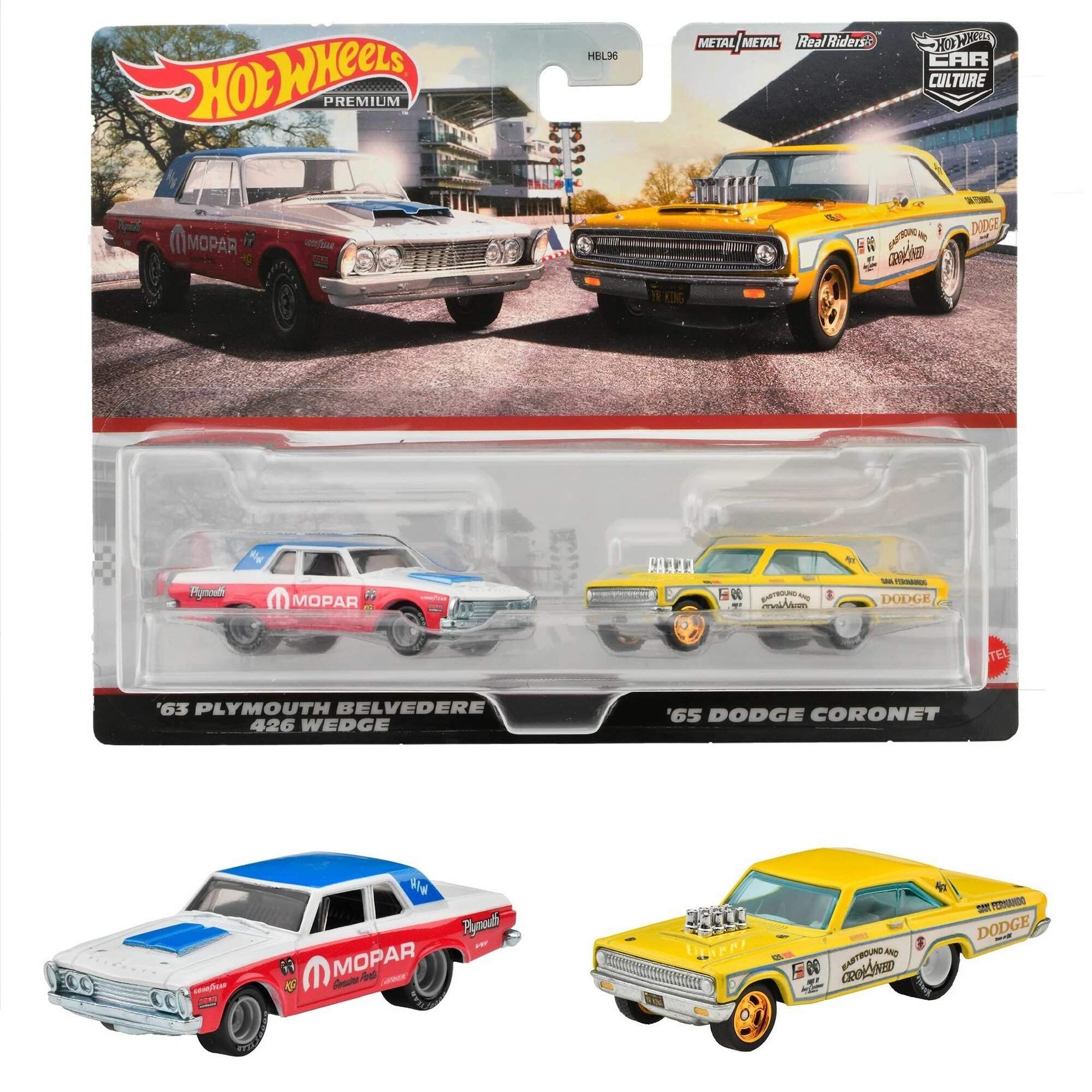Машинка коллекционная Mattel Hot Wheels Premium 2 Pack 63 PLYMOUTH BELVEDERE 426 WEDGE & 65 DODGE CORONET
