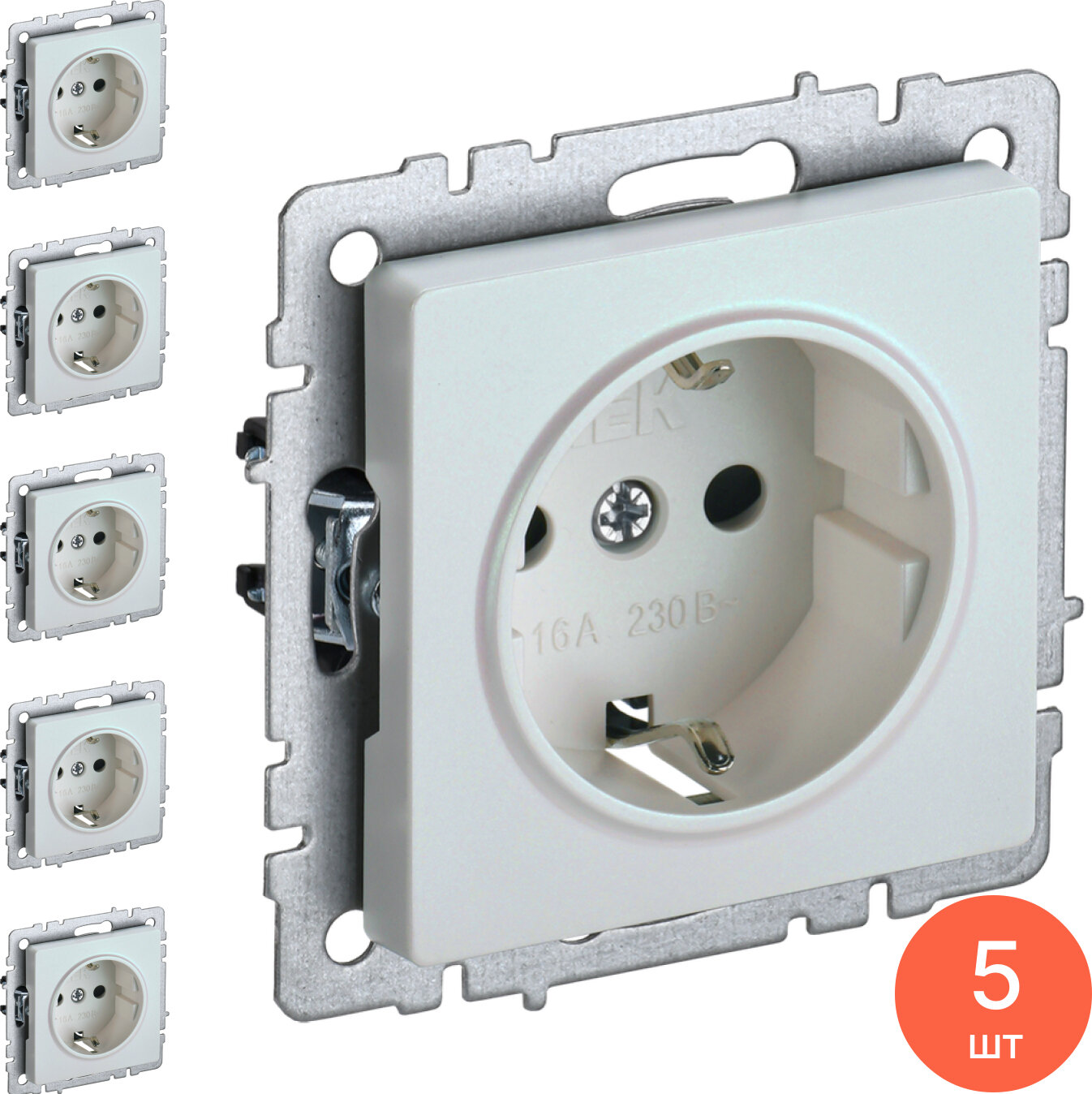 Розетка силовая штепсельная IEK / ИЭК Brite РС11-1-0-БрЖ, 16А 230В IP20, жемчуг с заземлением, BR-R11-16-K36 / электрооборудование (комплект из 5 шт)