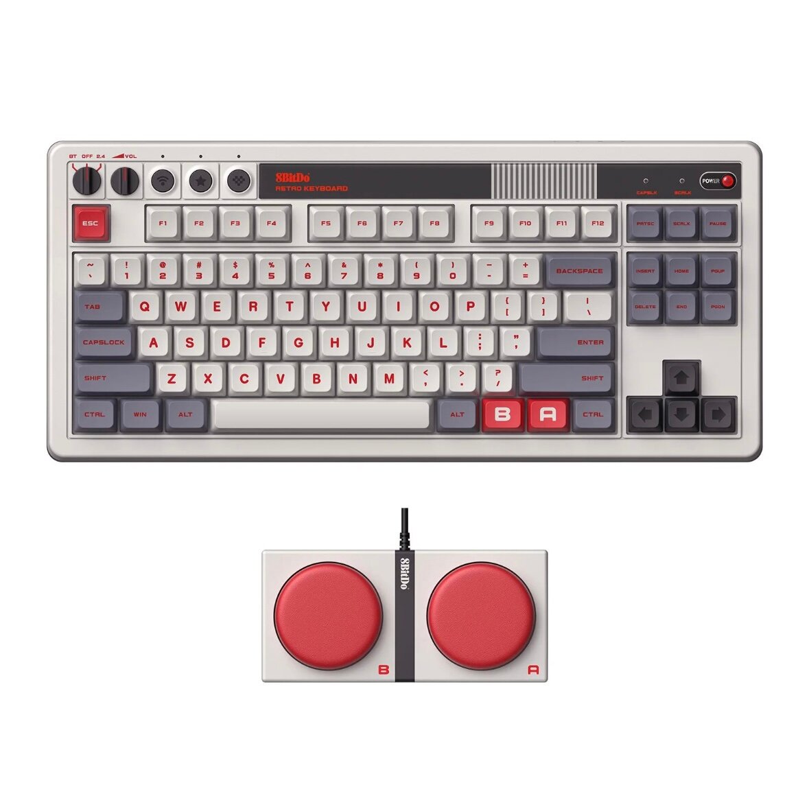 Клавиатура проводная+беспроводная 8BitDo Retro Mechanical Keyboard - N Edition, механическая Kailh Box White V2, клавиш - 92, Bluetooth, USB, радиоканал
