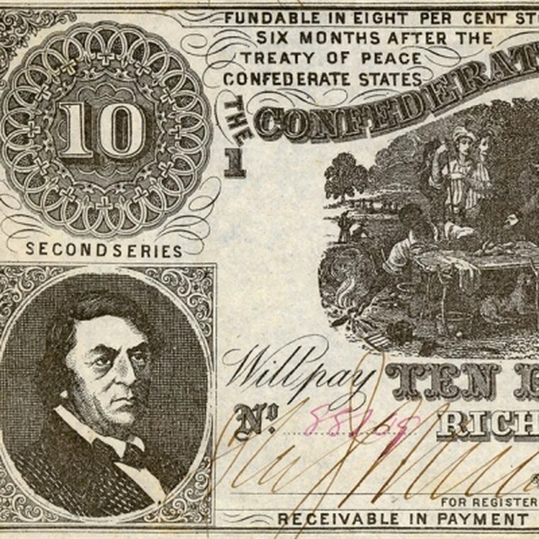 10 долларов 1861 Конфедерация Ричмонд 2 серия, сувенирная копия, банкноты и купюры редкие коллекционные