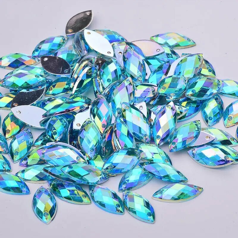 Стразы акриловые 7*15 мм, Aquamarine AB, 100 шт