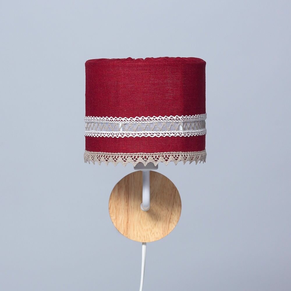 Абажур Настенная лампа бра цилиндрической формы Прованс бордовая с серым