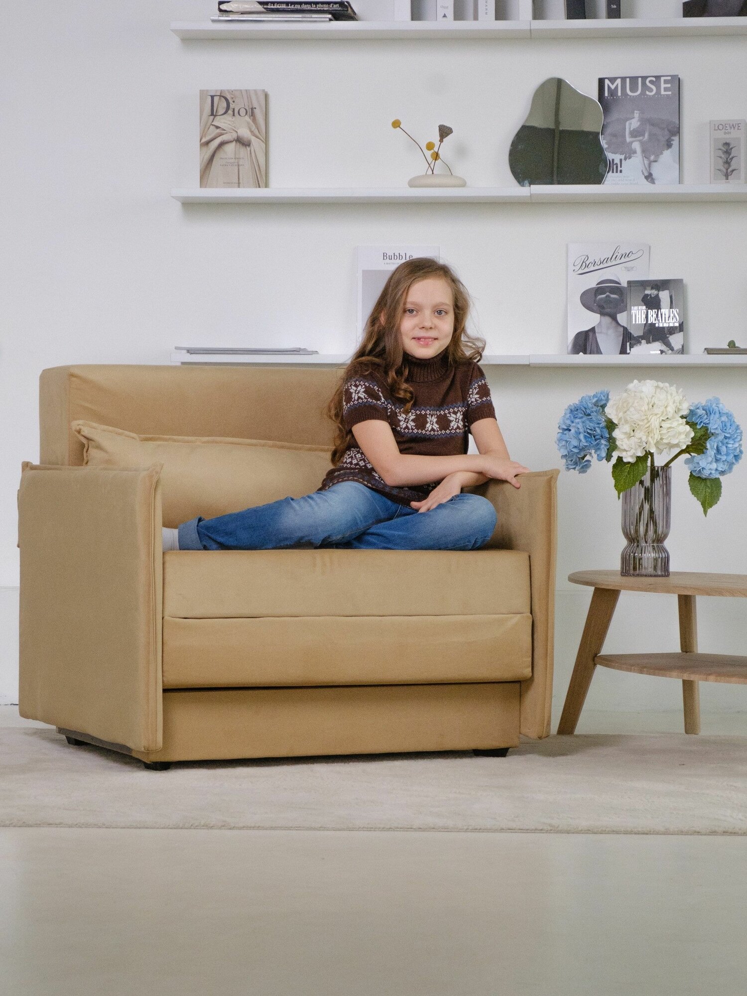 Кресло кровать раскладное Атлант велюр Maserati Cappuchino, 95х95х87 см