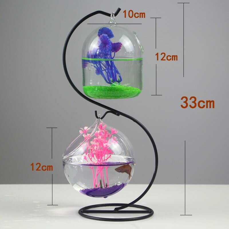 Небольшой экологический настольный круглый аквариум, прозрачный, S-образная железная рама