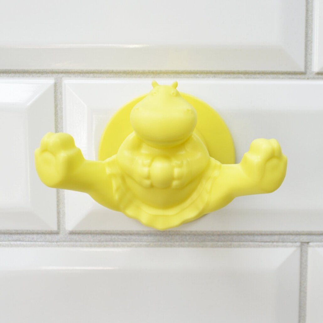 Крючок пластиковый ярко-жёлтый для детской, дизайн гиппопотам, 6,9x10см, крепление под шуруп, материал пластик