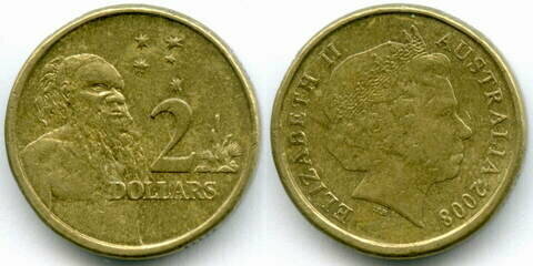 2 доллара 2008 год. Австралия. Абориген. Елизавета II. Тип 3. Бронза, диаметр 20.5 мм. XF
