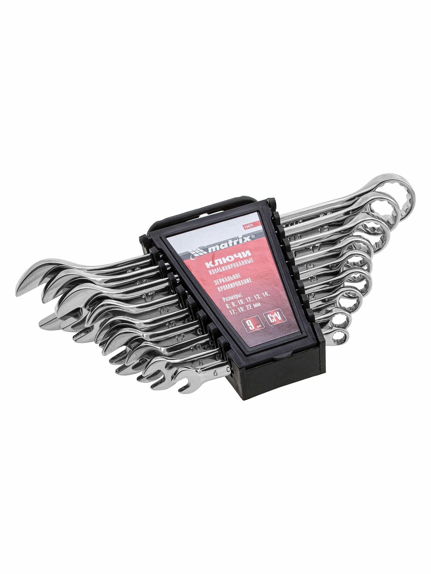 Набор ключей комбинированных, 6-22 мм, 9 шт, CrV, полированный хром Matrix 15424