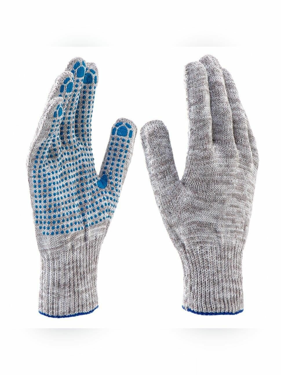 Перчатки х/б, ПВХ покрытие, "Точка", серый меланж, 10 класс Россия 67815