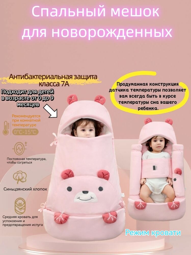 Детский конверт-кокон для новорожденных, утепленный, хлопковый, анти-испуг, для сна и прогулок