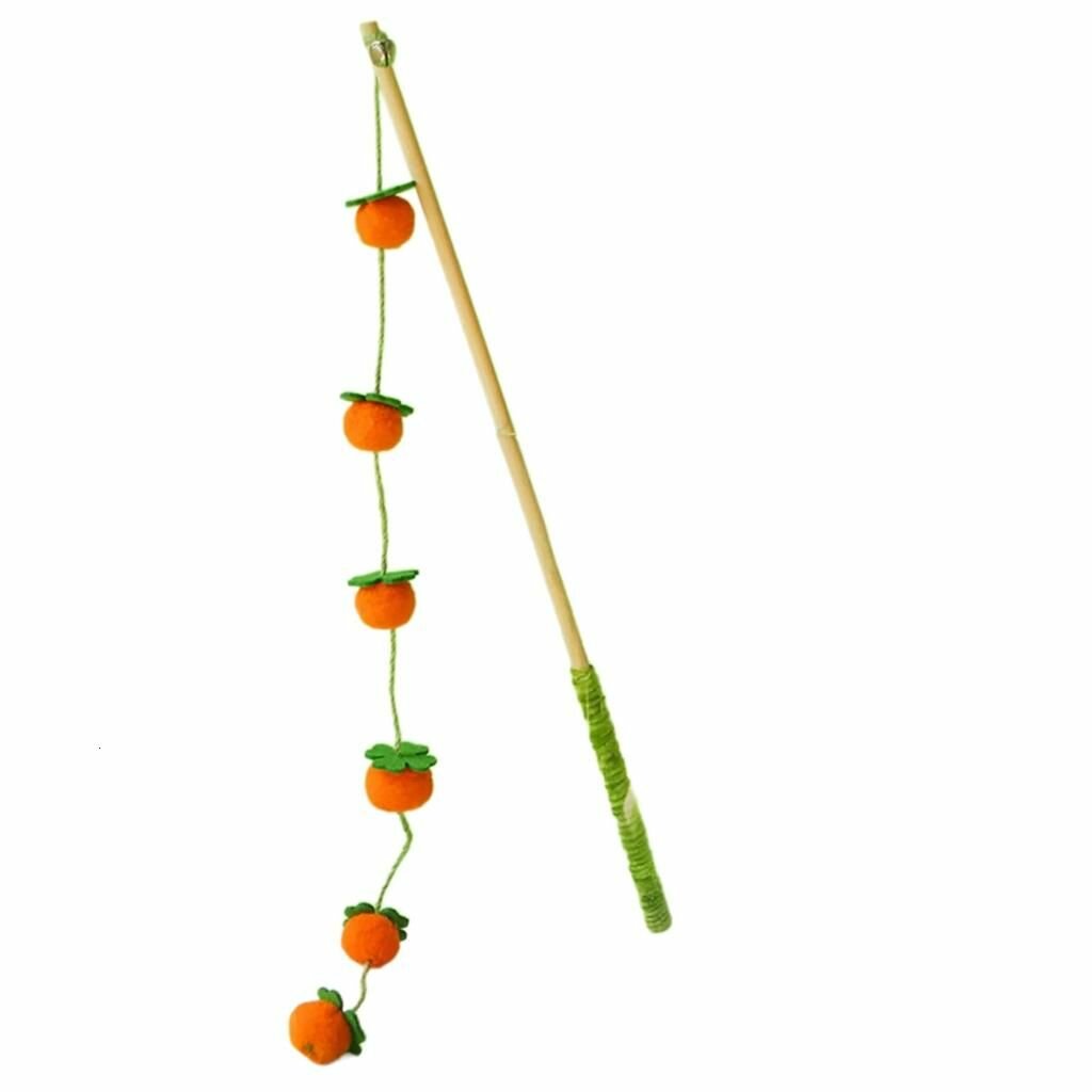 Игрушка для животных, Плодоносящий бионический фруктовый войлочный шарик с длинной забавной кошачьей палочкой-оранжевый