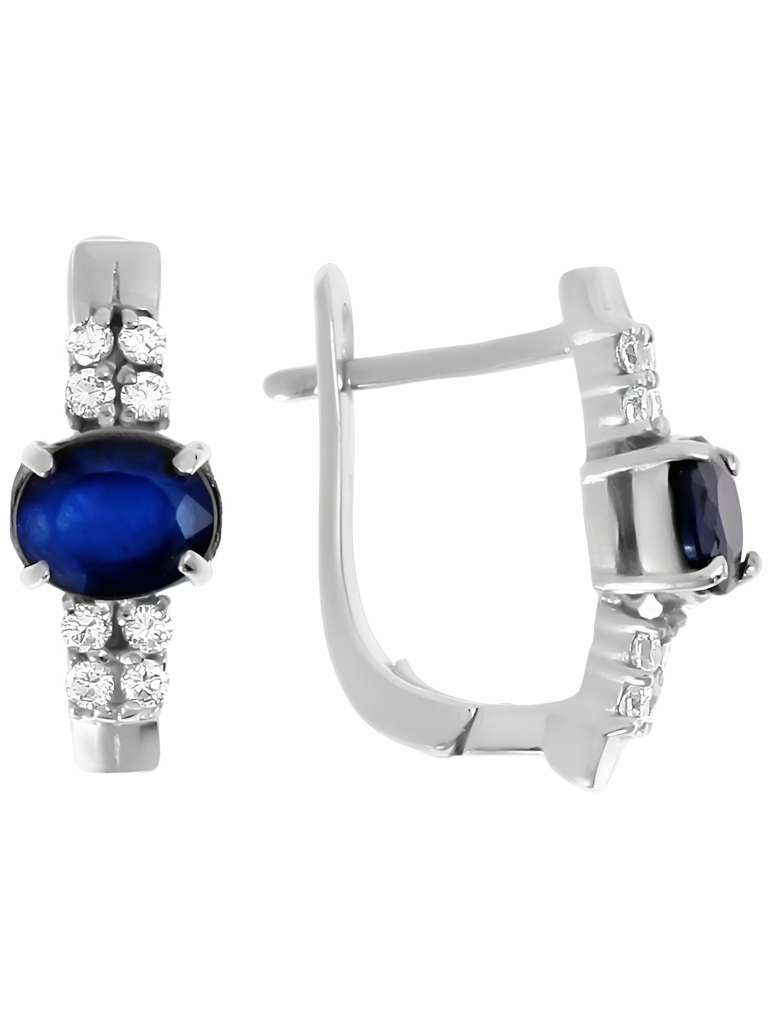 Серьги, серебро, 925 проба, родирование, сапфир, фианит