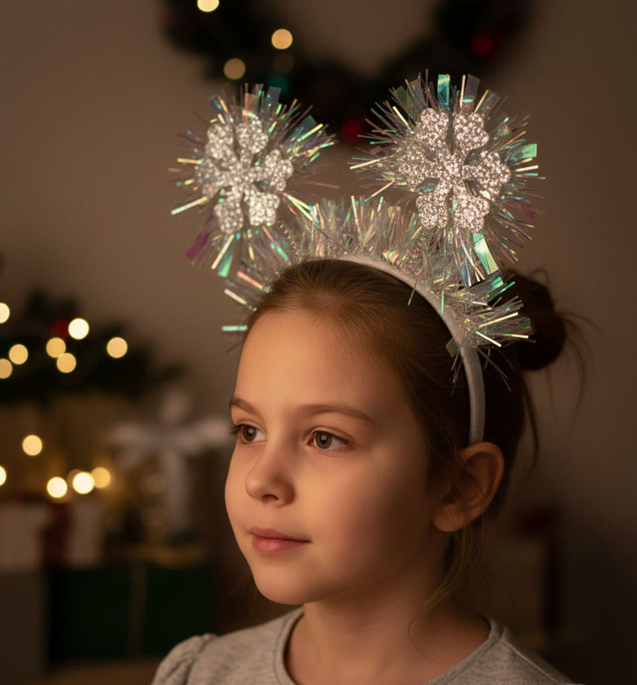 Ободок для волос праздничный, новогодний "Снежинки" с мишурой