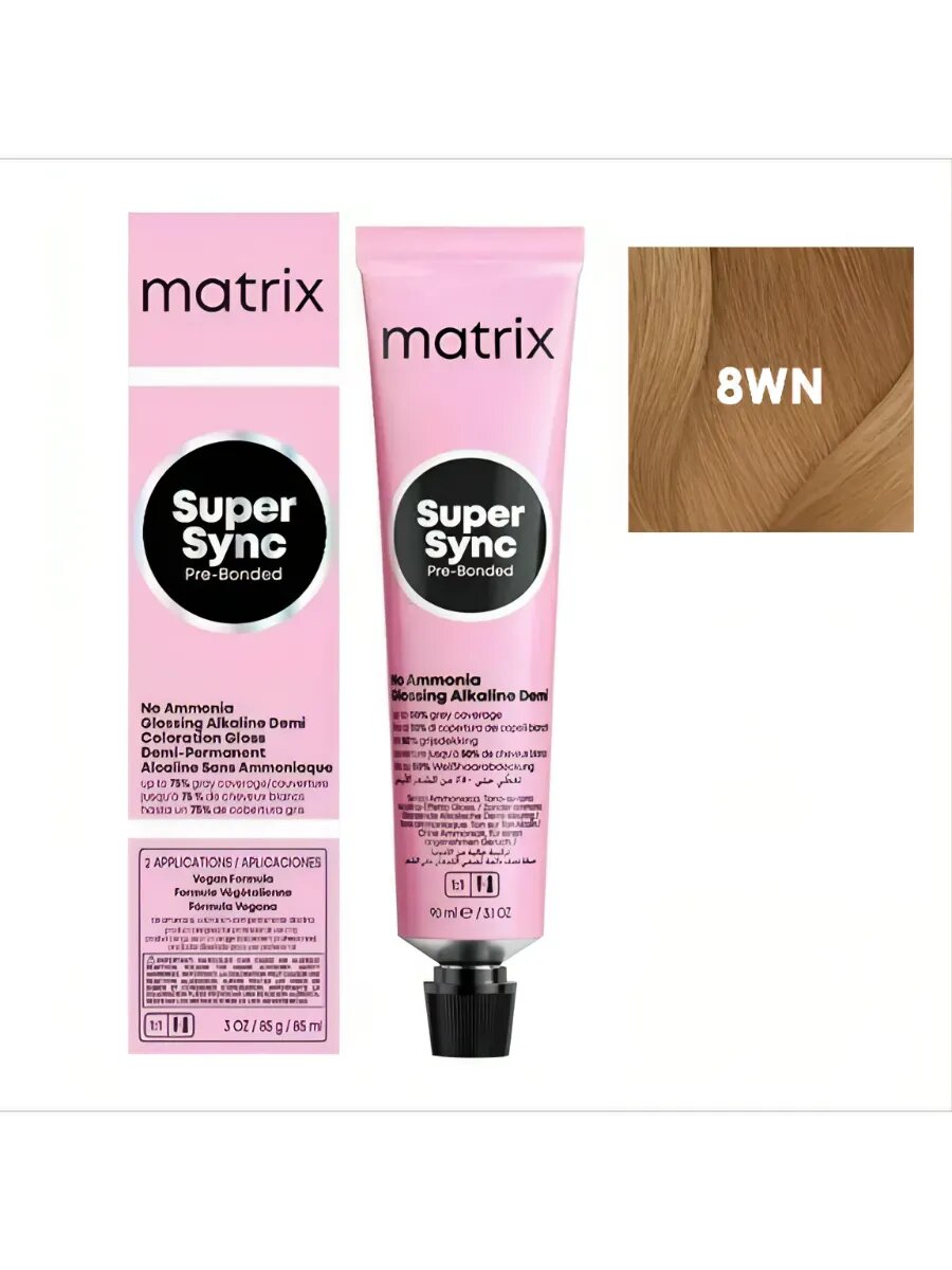 Краска для волос Matrix Coloring Hair Super Sync Pre-Bonded, Деми-перманентный краситель для волос, 8WN