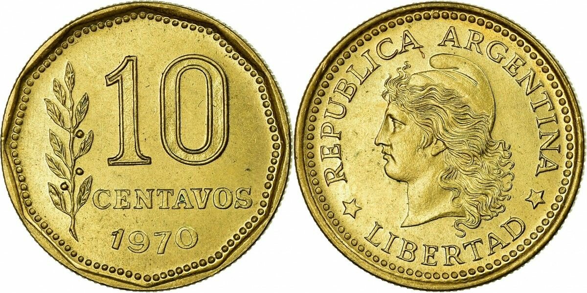 Аргентина 10 сентаво, 1970 - 1976 Свобода XF